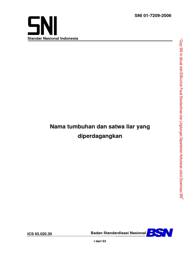 SNI 01-7209-2006 Nama Tumbuhan Dan Satwa Liar Yang Diperdagangkan | PDF