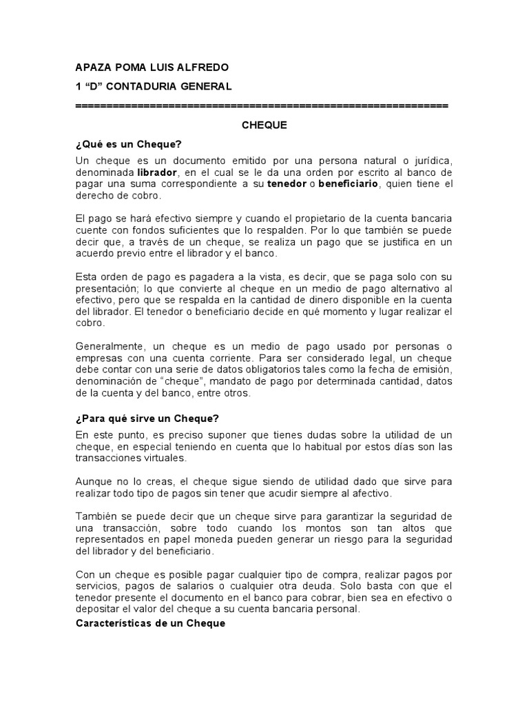 Guía Completa sobre Cheques | PDF | Cheque | Bancos