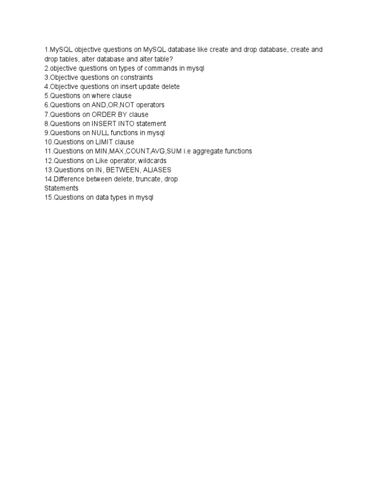 Mysql Questions Topicwise Pdf