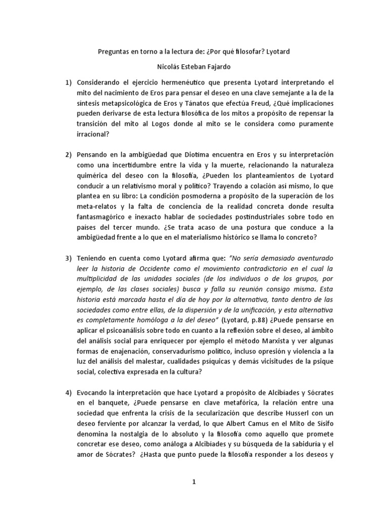 Preguntas en Torno A La Lectura de Lyotard | PDF Preguntas en Torno A La Lectura de Lyotard | PDF