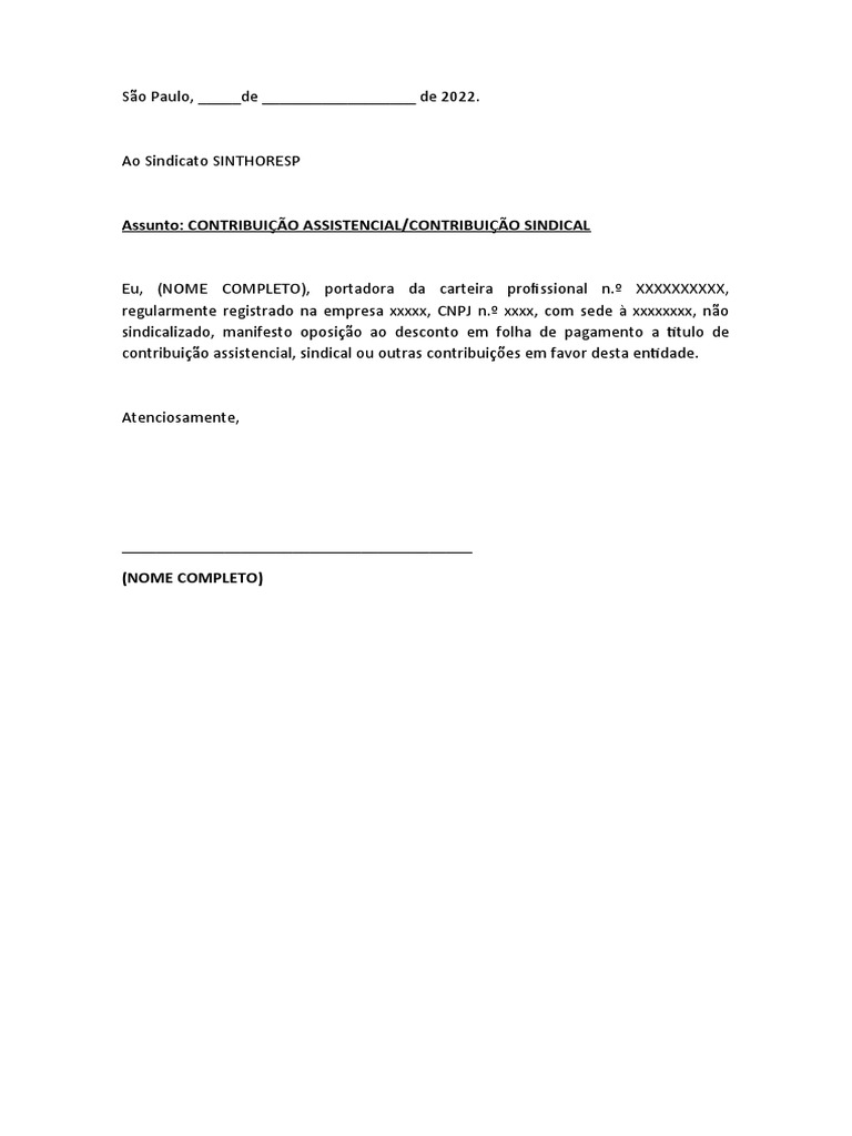 Modelo Carta Oposição | PDF