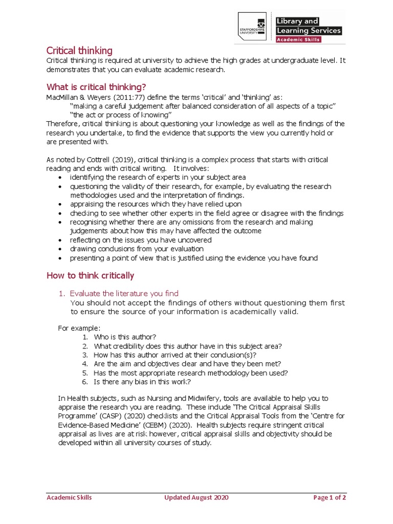 Critical Thinking 2020 | PDF