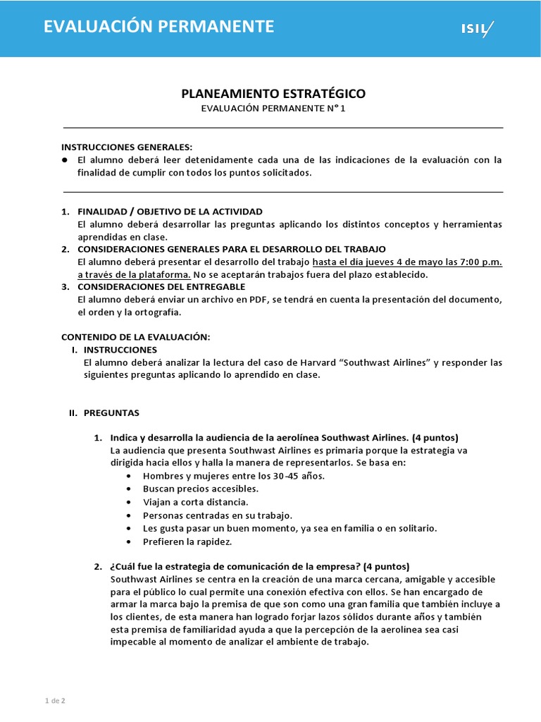 Evaluacion Permanente 1 Planeamiento Jueves 2023-1 | PDF | aerolíneas | Perú