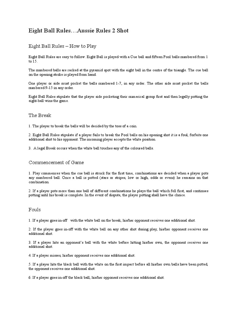Eight Ball Aussie Rules | PDF