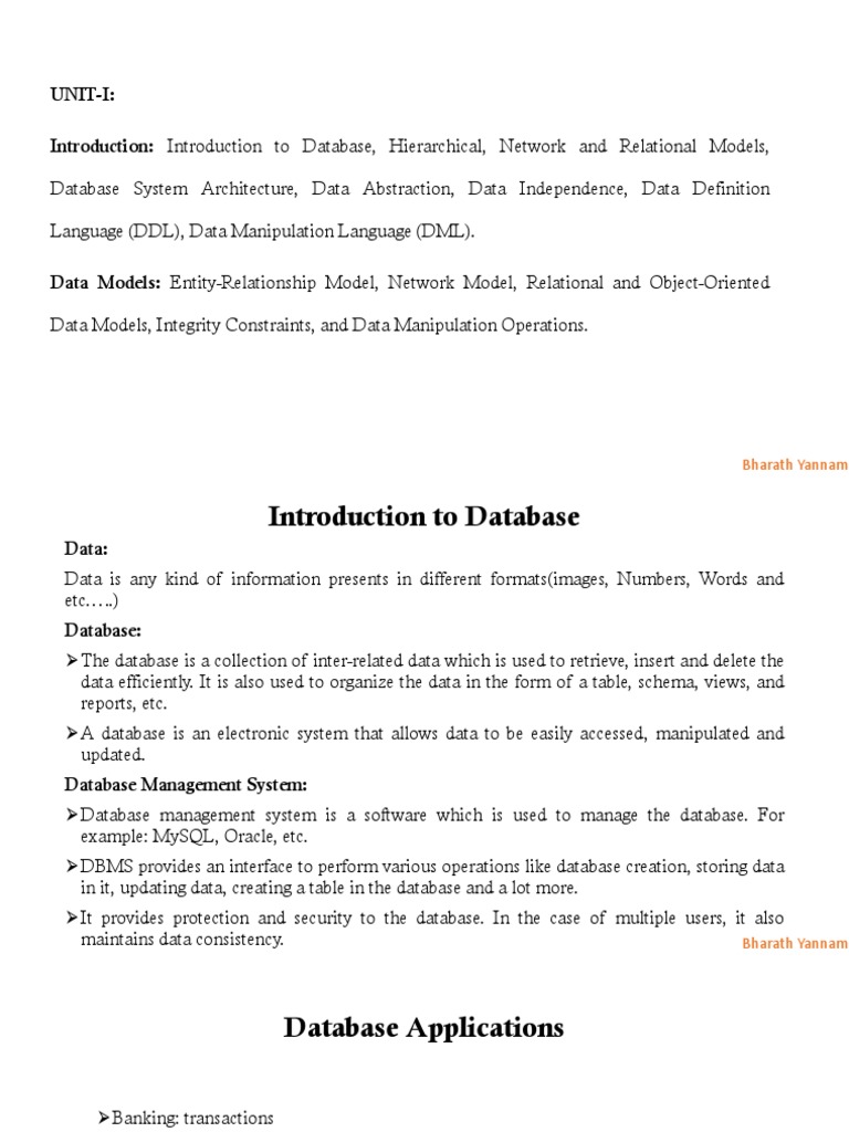 Db Unit 1 Pdf Relational Database Databases