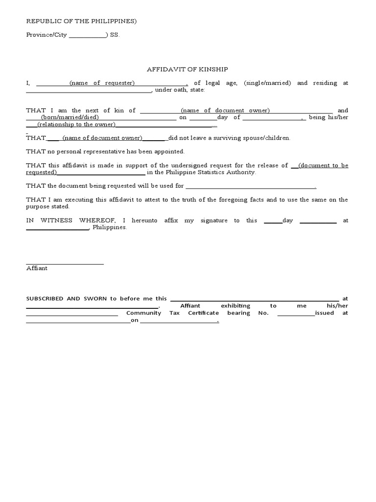 Affidavit-of-Kinship Example | PDF
