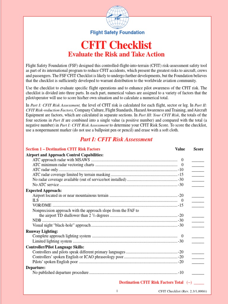 CFIT Checklist | PDF | Air Traffic Control | Aviation Safety