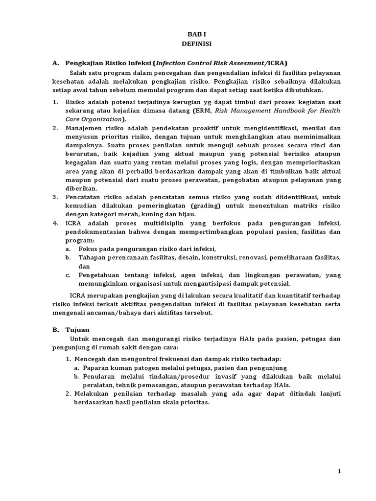 Panduan Asasement Resiko Infeksi Rumah Sakit Permenkes 27 2017 | PDF ...