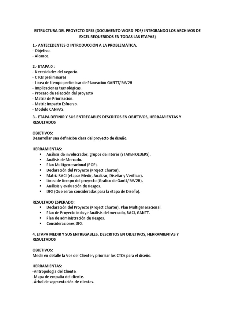 Estructura Del Proyecto DFSS | PDF Estructura Del Proyecto DFSS | PDF