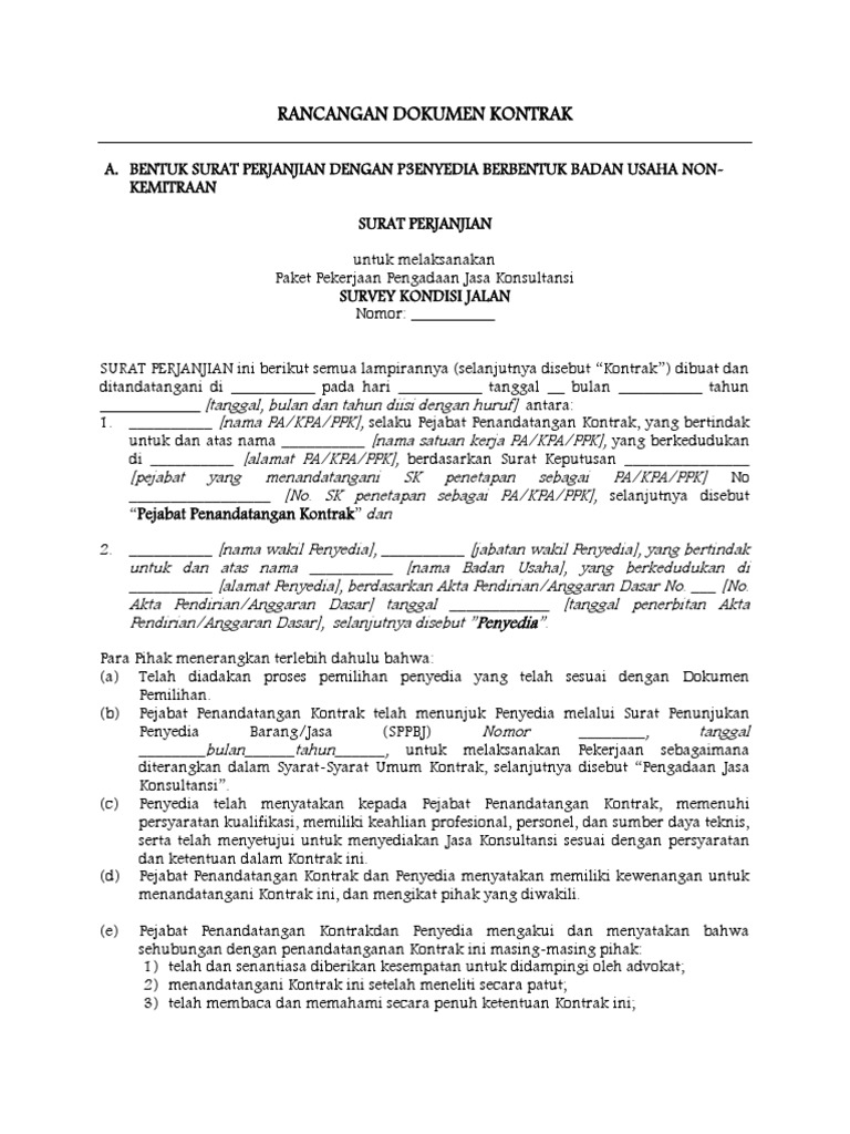 Rancangan Dok Kontrak Survey Kondisi Jalan | PDF