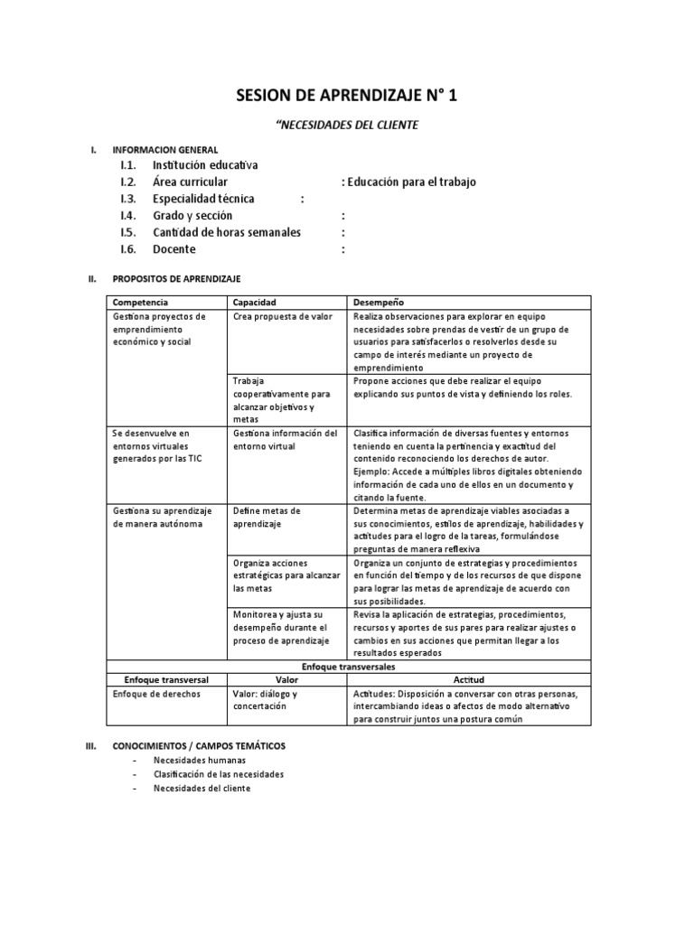 Modelo - Sesion de Aprendizaje | PDF | Aprendizaje | Evaluación