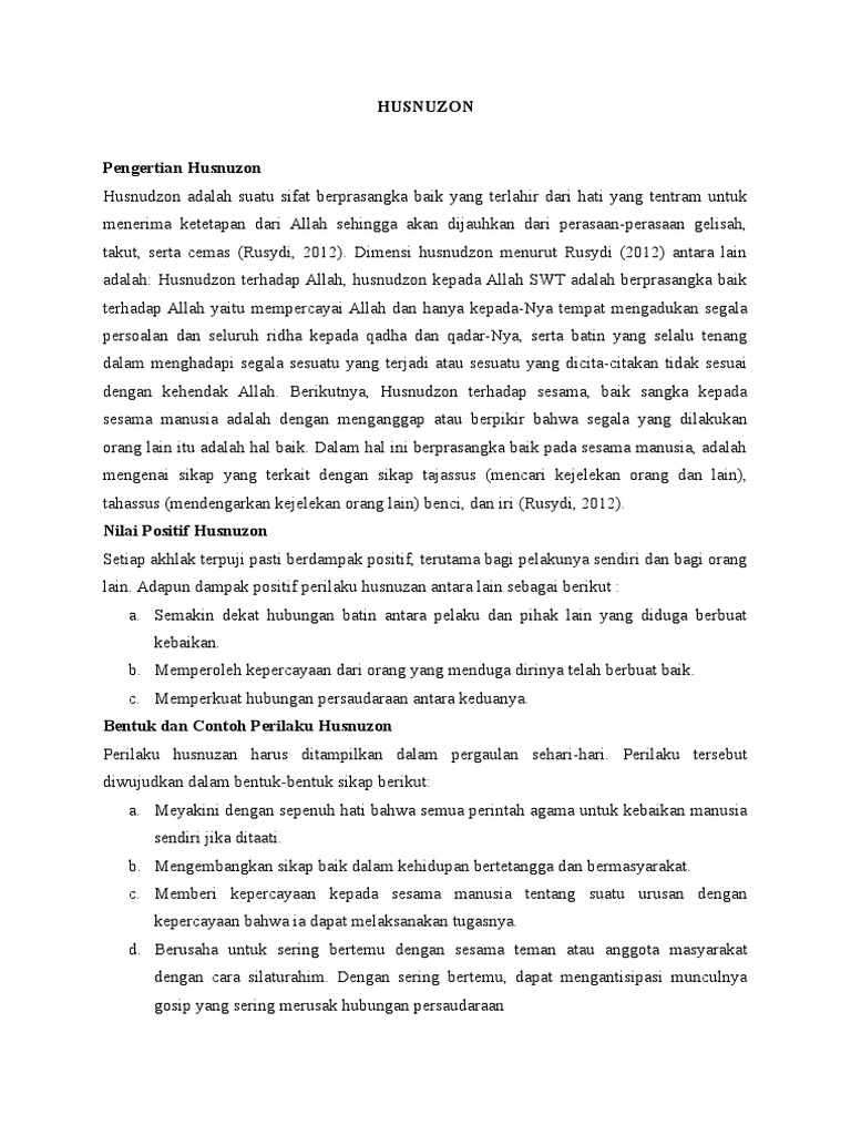 Pengertian dan Manfaat Husnuzon | PDF | Sains & Matematika
