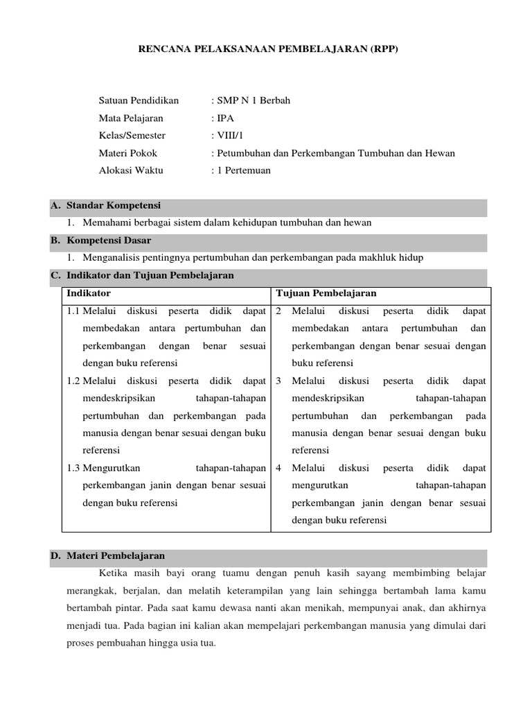 RPP Pertumbuhan Dan Perkembangan Manusia | PDF | Karier & Perkembangan | Kesehatan Holistik