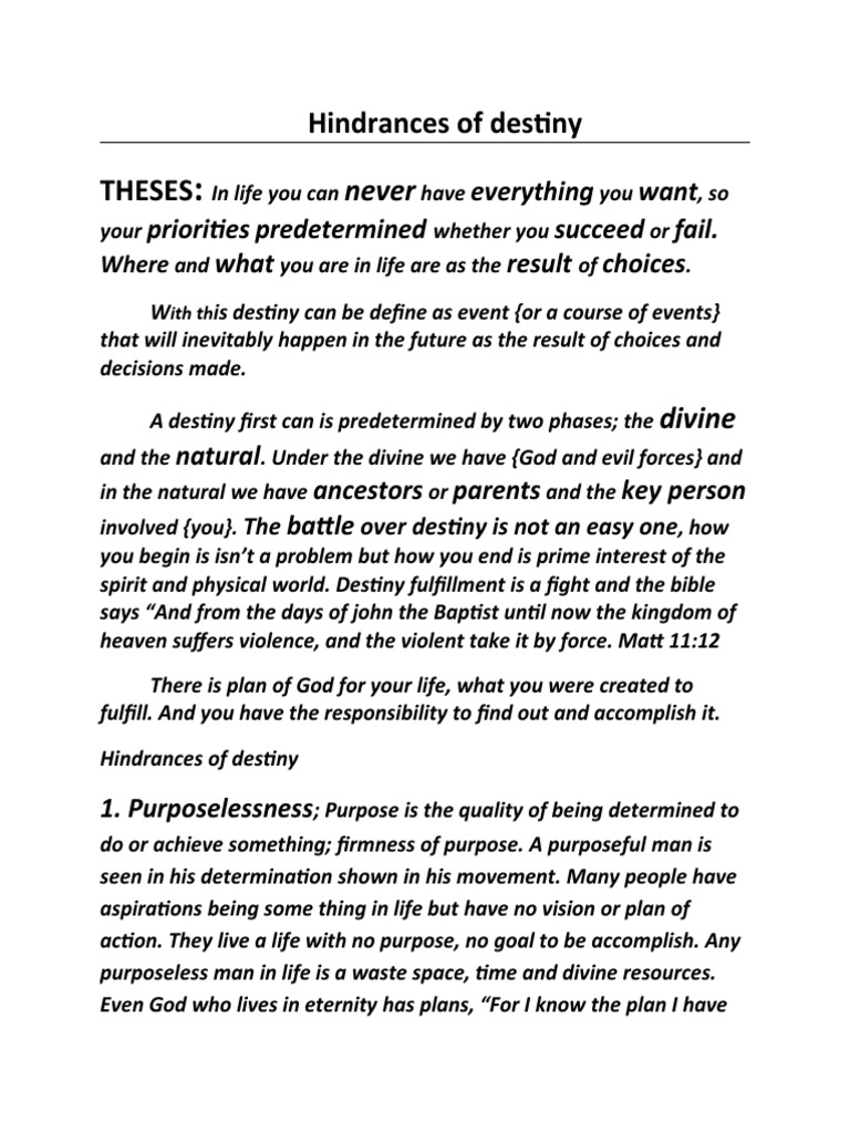 Hindrances of Destiny | PDF | Glory (Religion) | Religious Belief And ...