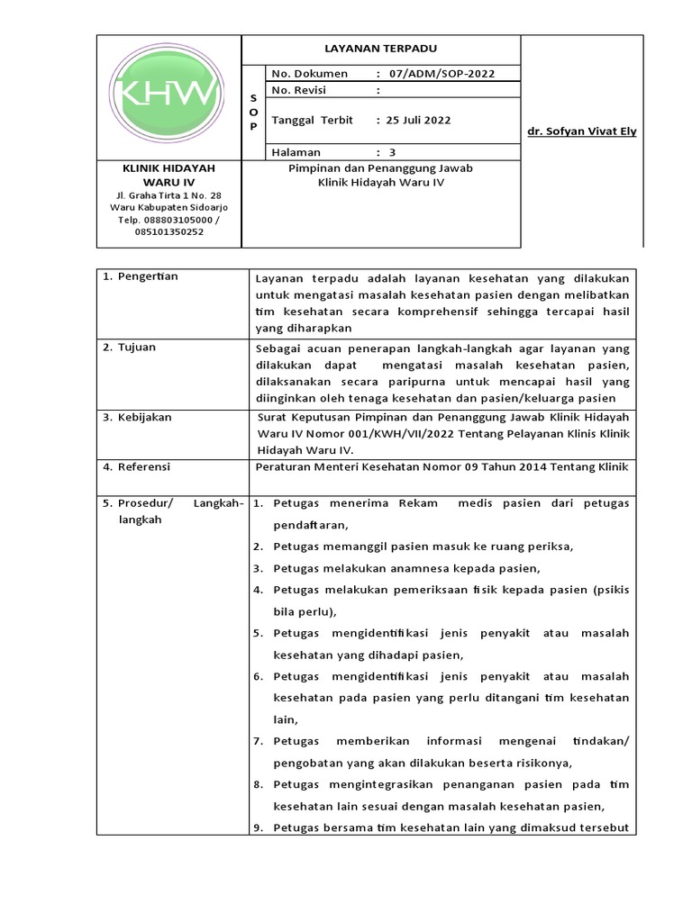 SOP LAYANAN TERPADU | PDF
