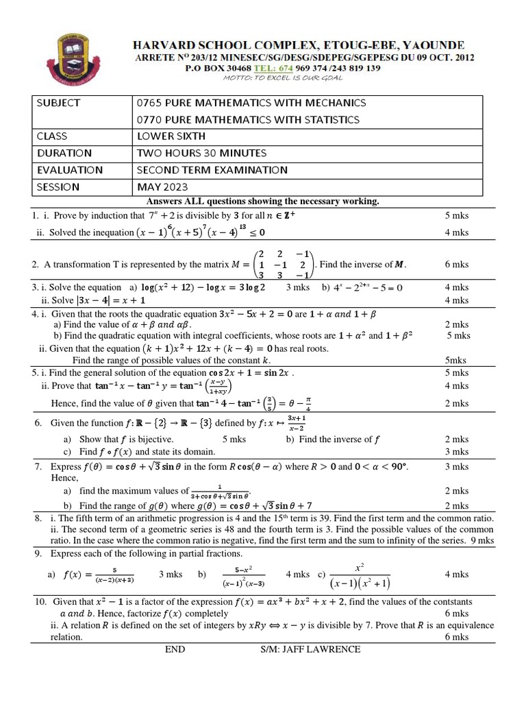 l6 Pure Maths Promotion Exam p2 | PDF
