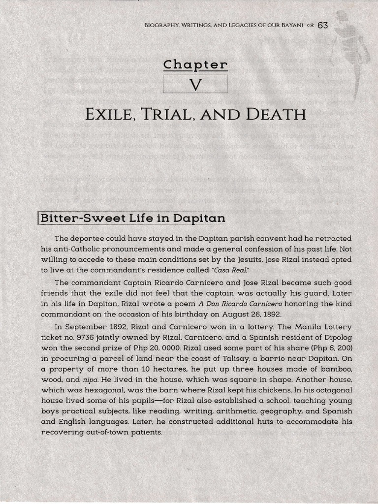 Chapter 5 - Life and Works of Rizal - Exile, Trial, and Death | PDF