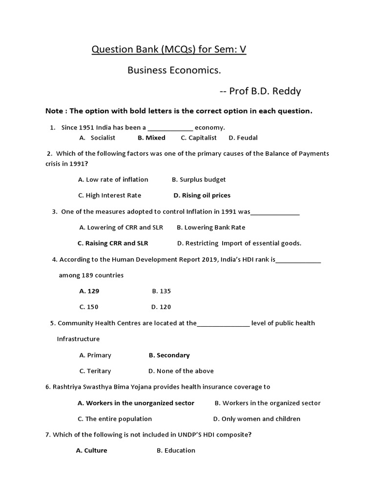 Tybcom Sem 5 Business Economics Sample Question Bank in PDF | PDF