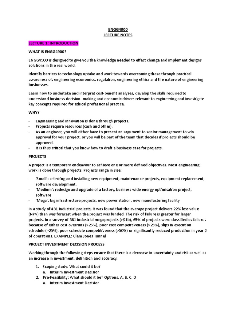 ENGG4900 Lecture Notes | PDF | Pricing | Engineering