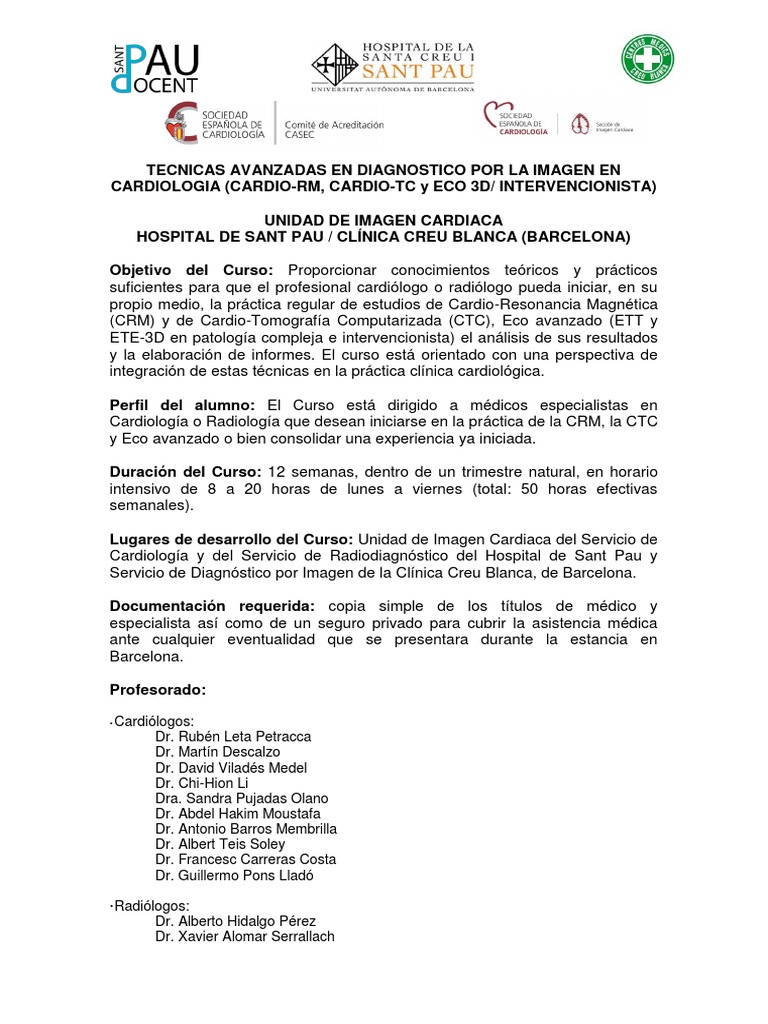 Programa Curs Semi Intensivo Imatge Cardiaca (1) | PDF