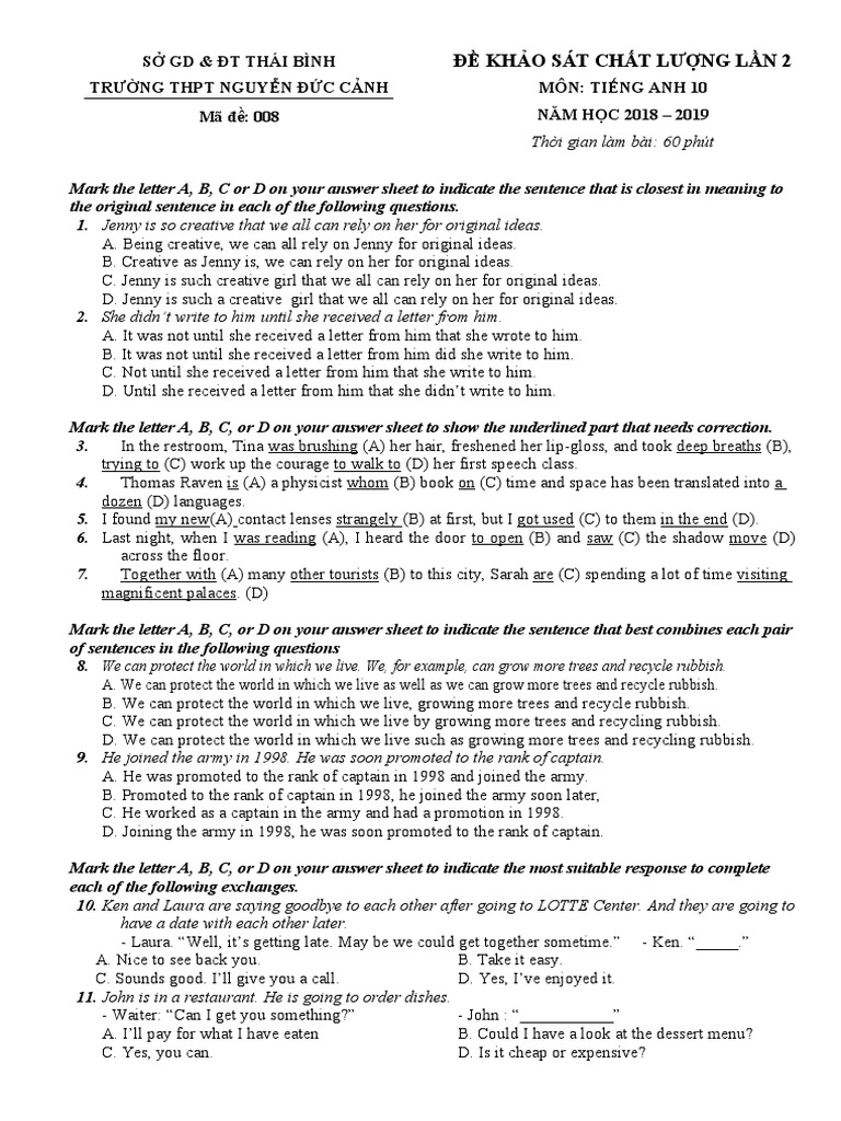 (Lib24.vn) De-Khao-Sat-Chat-Luong-Lan-2-Tieng-Anh-10-Truong-Thpt-Nguyen-Duc-Canh-Thai-Binh-Nam ...
