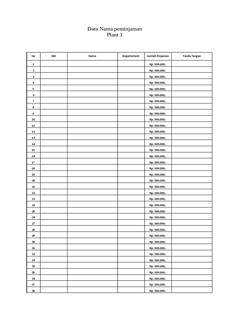 Form Peminjaman Uang | PDF