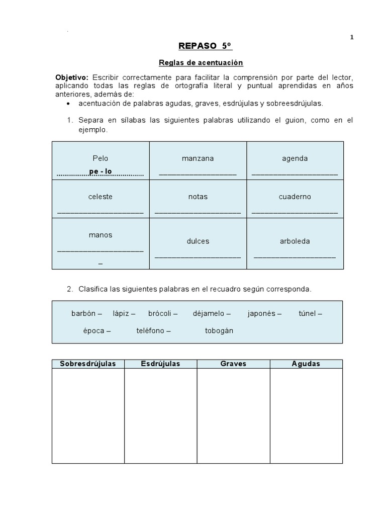 Guia Palabras Agudas... 4to | PDF