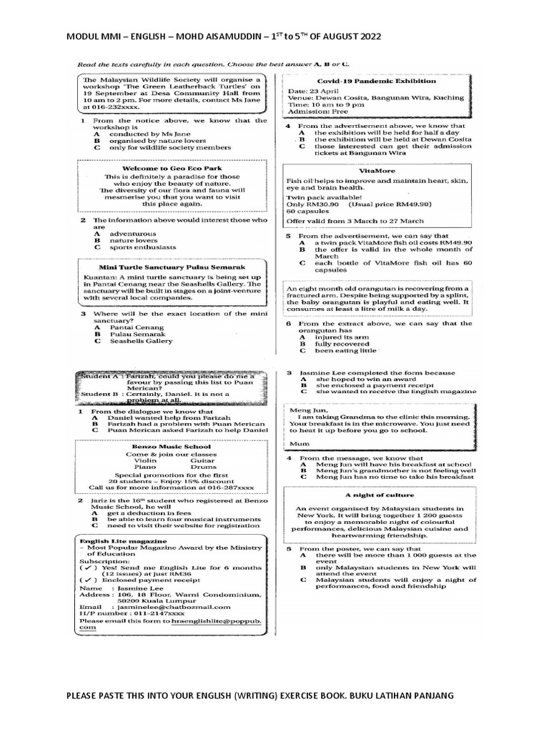 Modul Mmi - English - Mohd Aisamuddin - 1 To5 of August 2022 | PDF