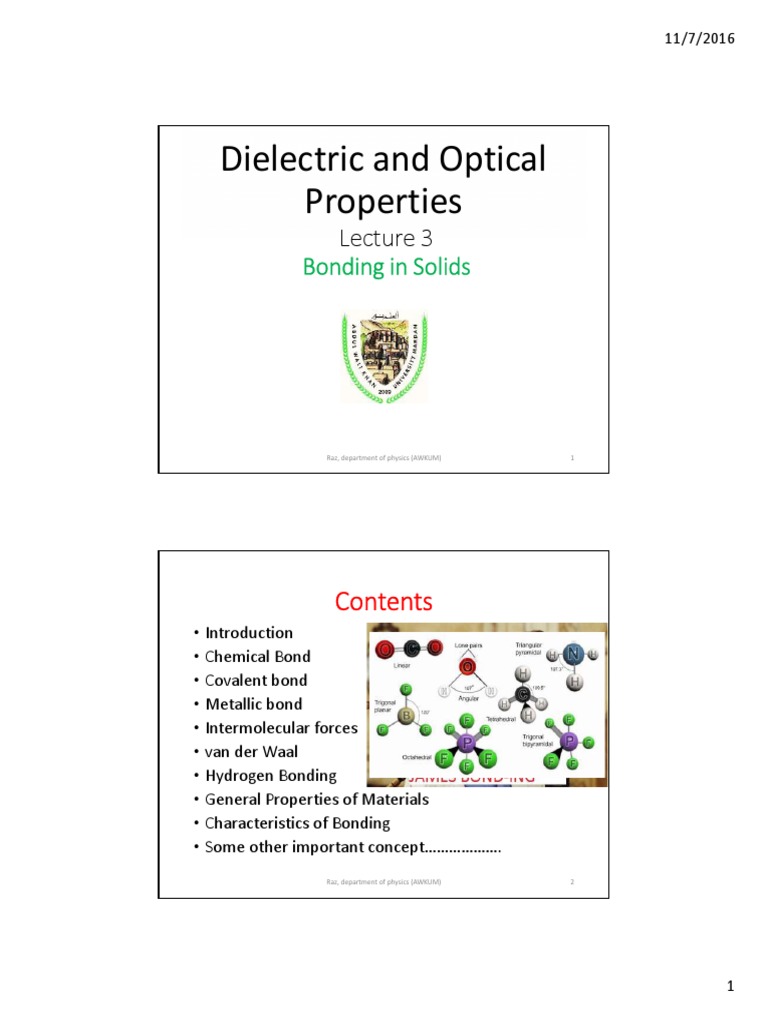 @dielectric and Optical Properties, Topic# Bonding in Solids | PDF