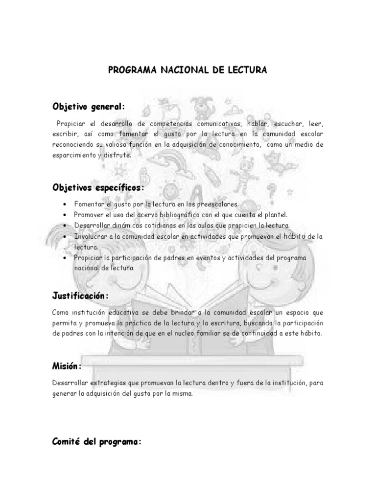 Plan Anual de Lectura Preescolar | PDF