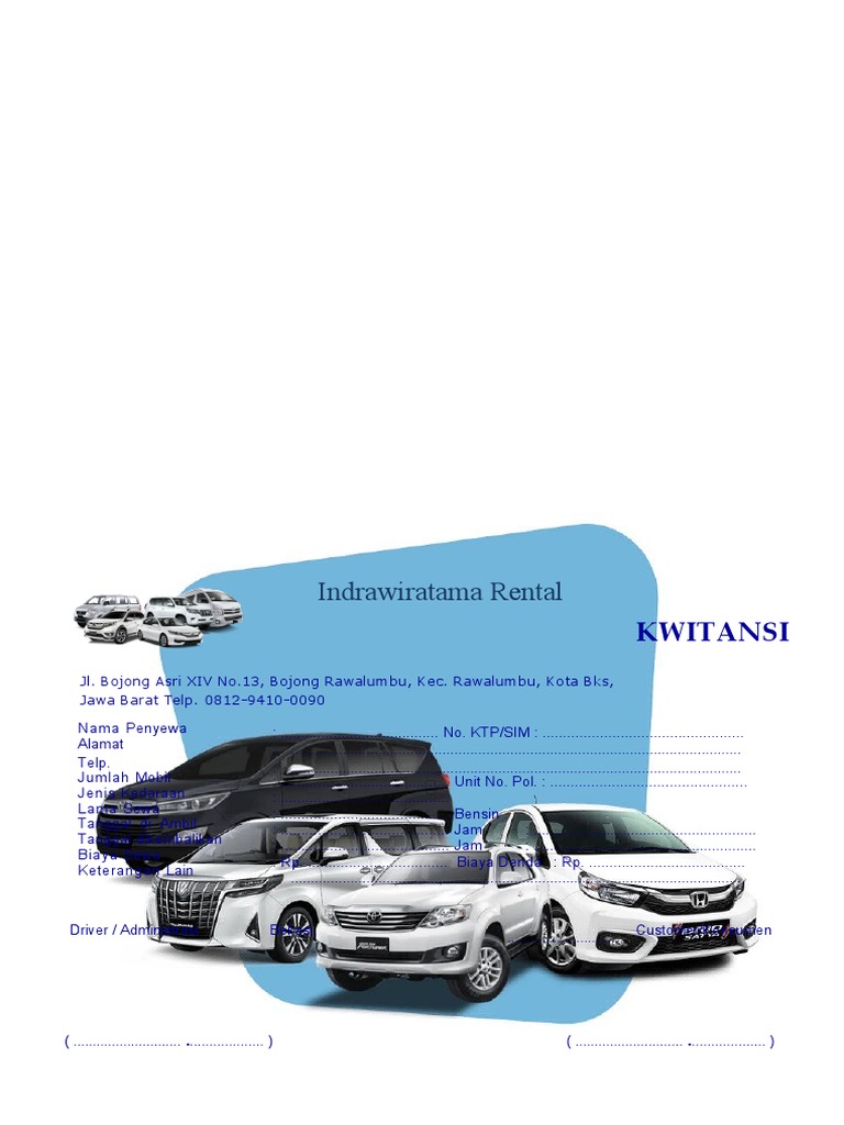 Contoh Kwitansi Rental Mobil | PDF | Pengelolaan Keuangan & Uang ...