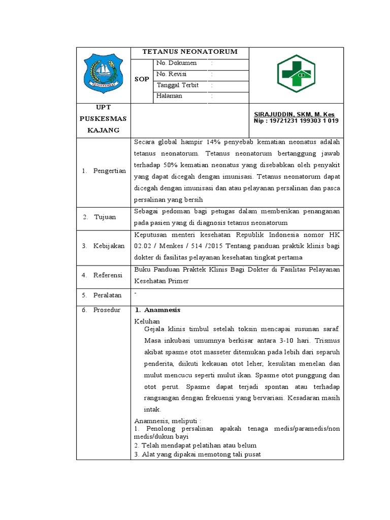 Sop Tetanus Neonatorum | PDF