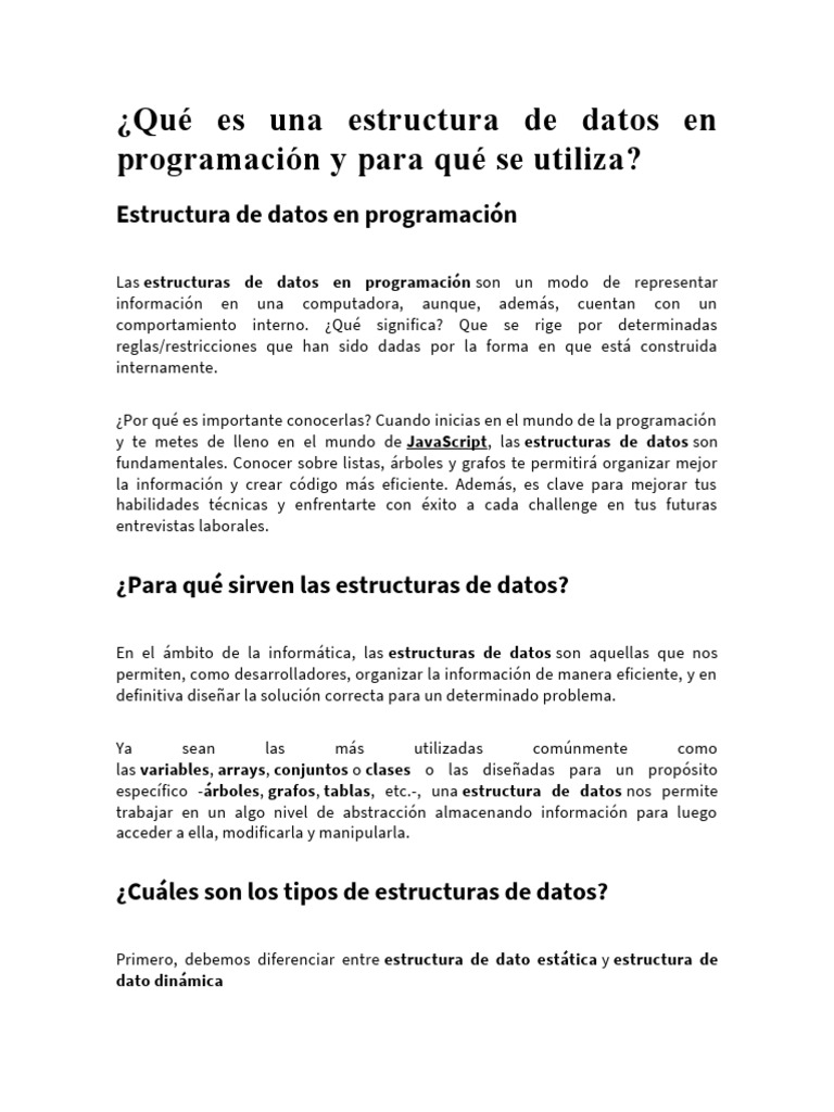 Qué es una estructura de datos en programación y para qué se utiliza ...