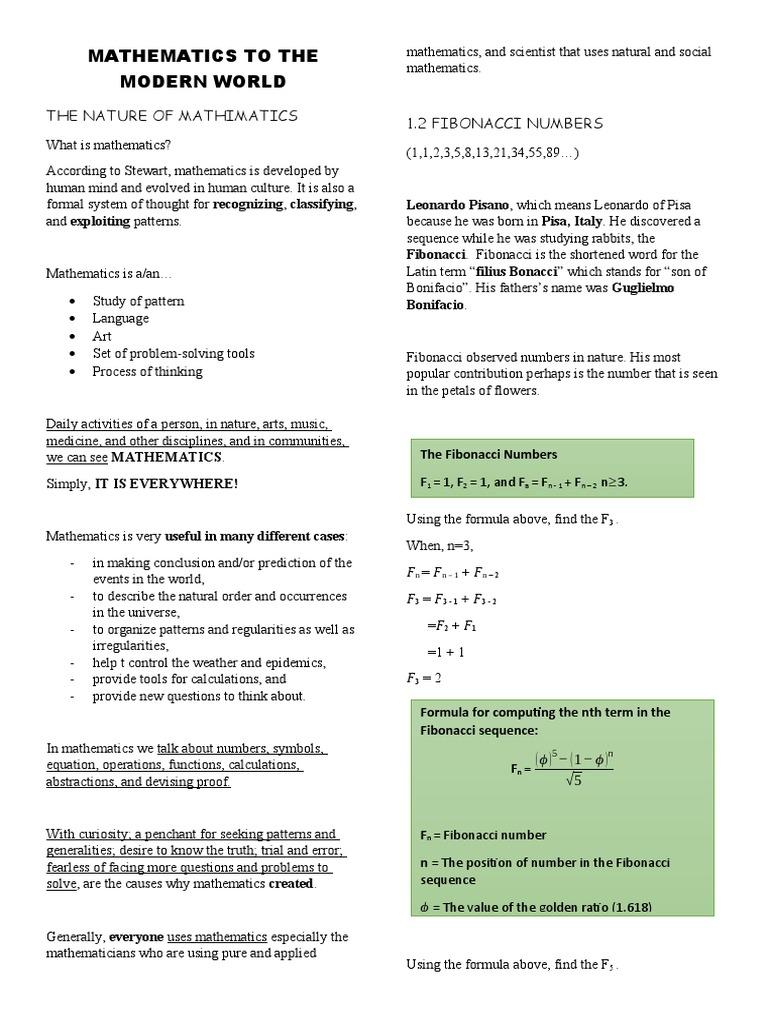 Mathematics to the Modern World - Reviewer | PDF | Set (Mathematics ...