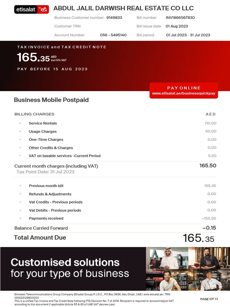Etisalat Business Invoice Summary | PDF