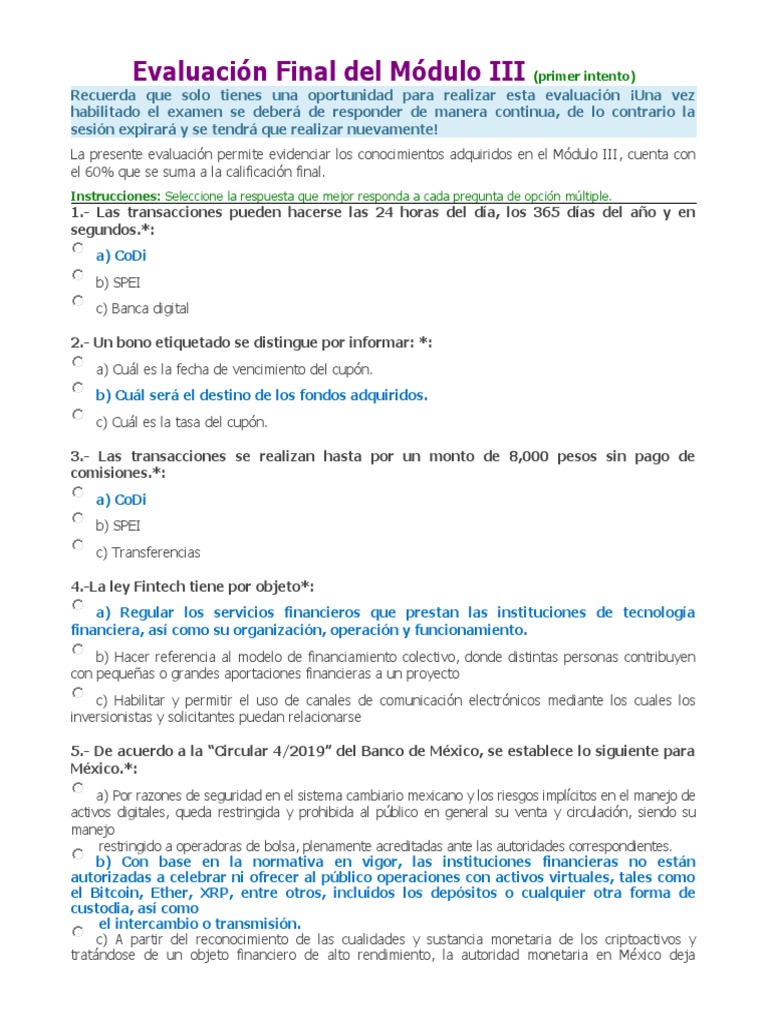DIPLOMADO Finanzas Personales Evaluación FINAL Modulo III | PDF