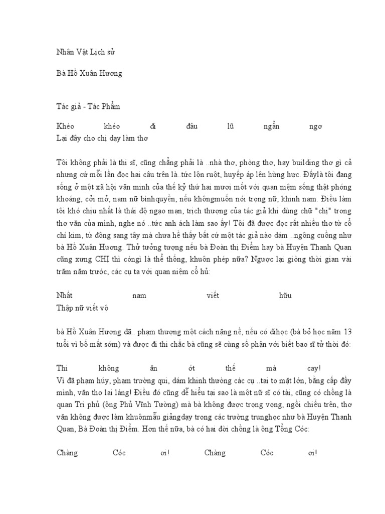 Ho Xuan Huong Tho Tinh | PDF