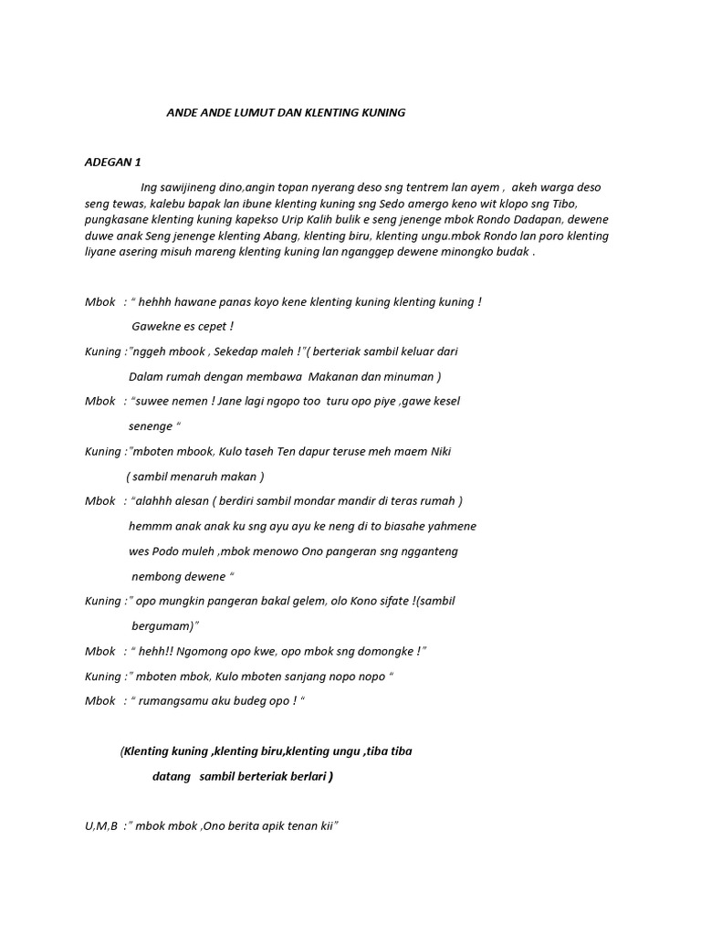 Ande Ande Lumut Dan Klenting Kuning | PDF | Fiksi Misteri, Thriller ...