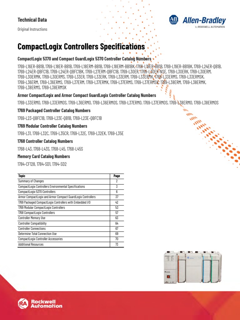 Compactlogix Controllers Specifications: Technical Data | PDF