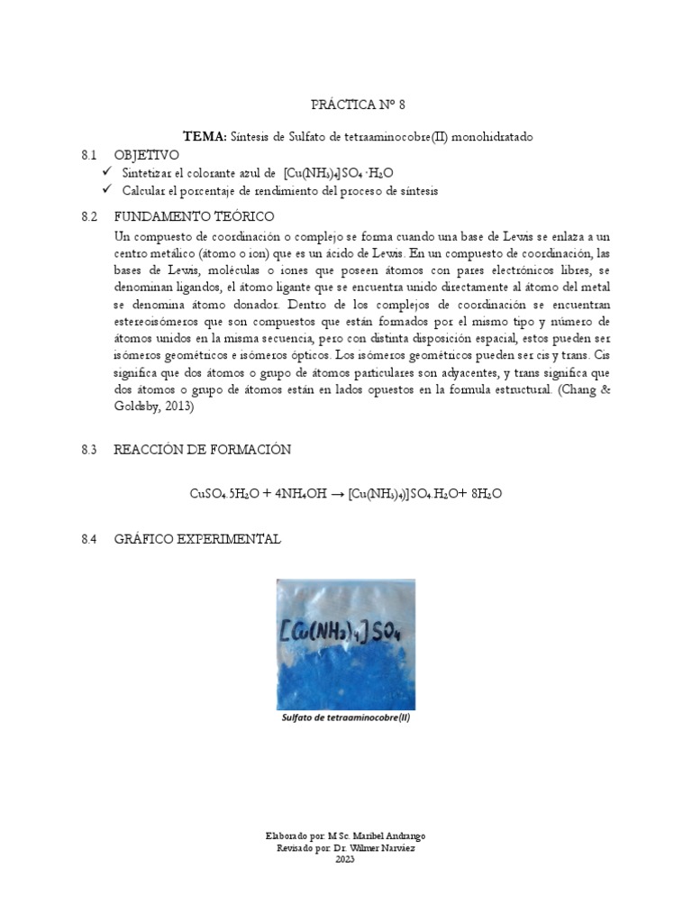Guía Sintesis de [Cu(NH3)4]SO4.H2O | PDF