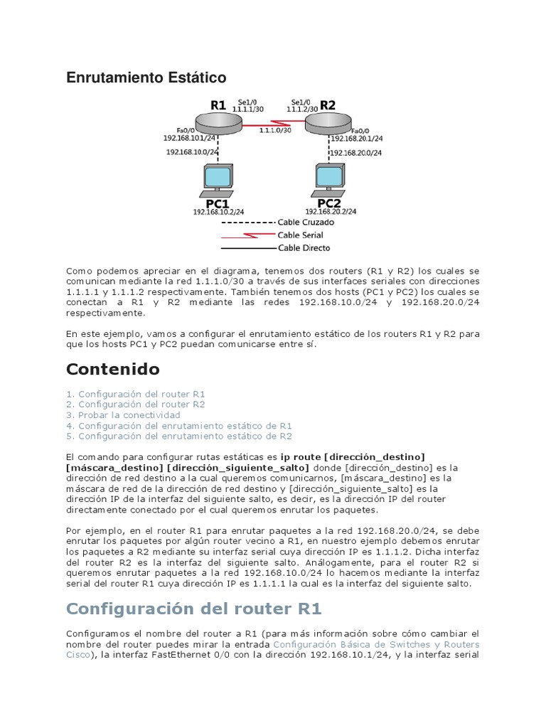 EJERCICIO Enrutamiento Estático | PDF | Enrutador (Computación) | Dirección IP