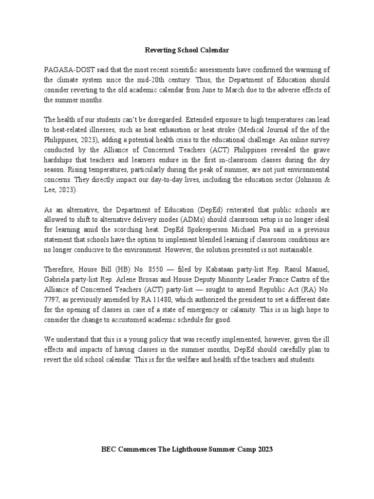 Summer Camp Assignment | PDF