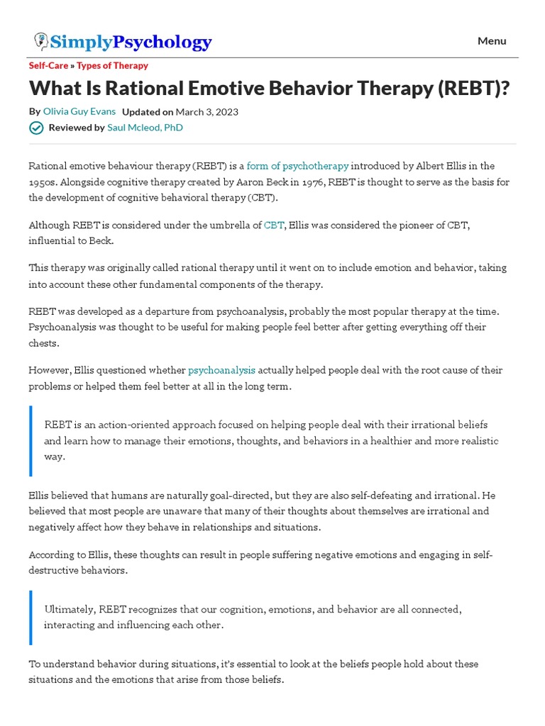 What Is Rational Emotive Behavior Therapy (REBT) | PDF