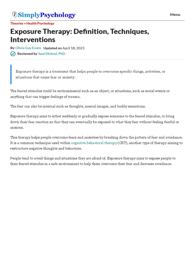 Exposure Therapy - Definition, Techniques, Interventions | PDF