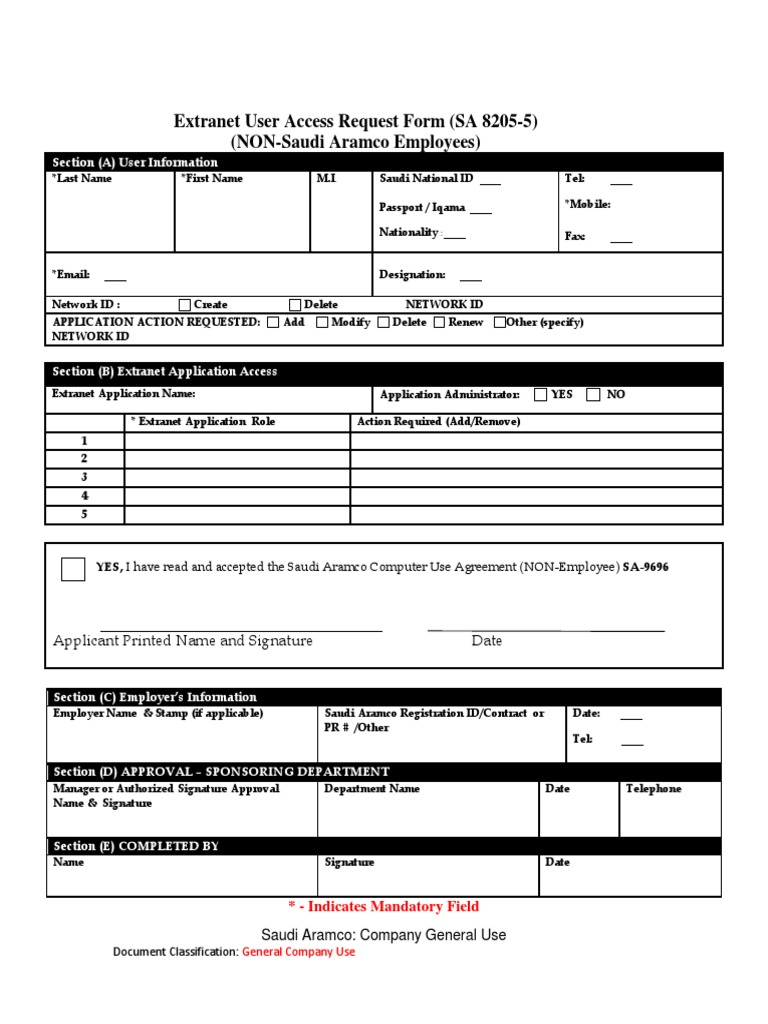 Extranet User Access Request Form (SA 8205-5) | PDF