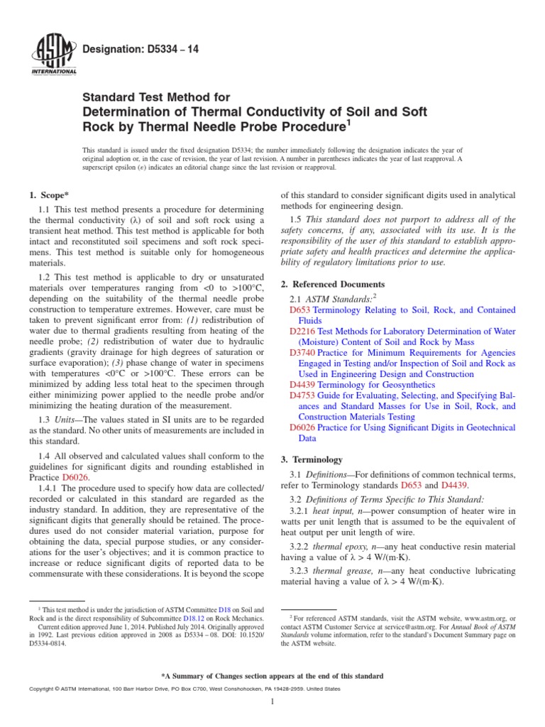 Determination of Thermal Conductivity of Soil and Soft Rock by Thermal ...