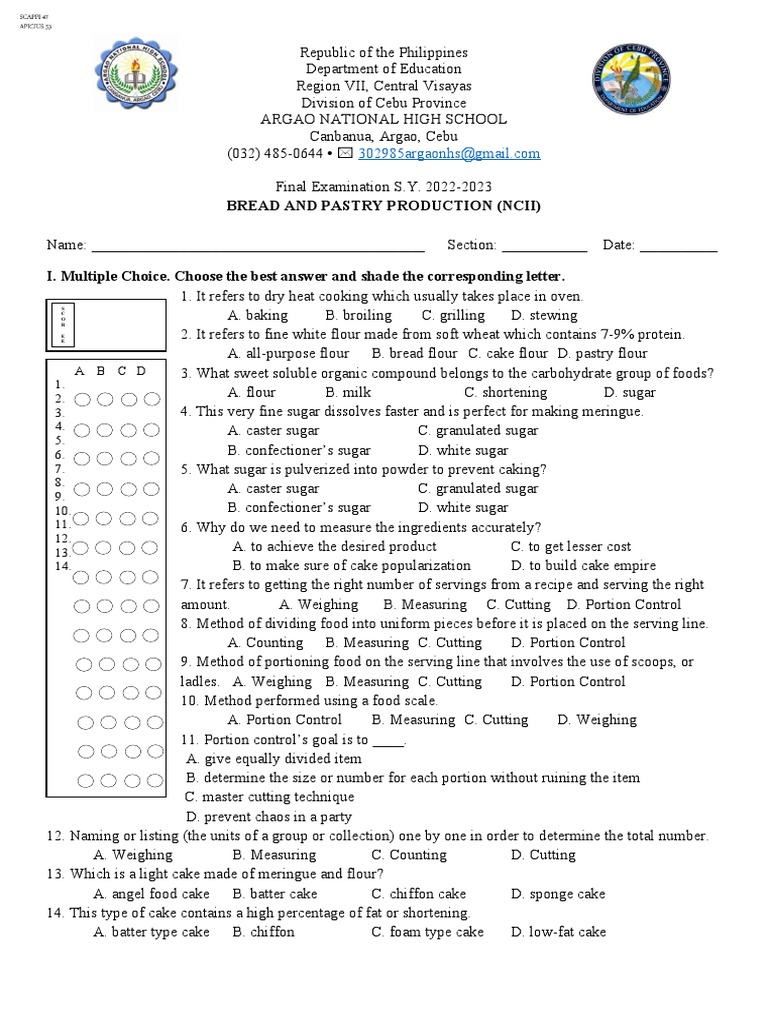 Baking Exam for Students | PDF | Cakes | Icing (Food)