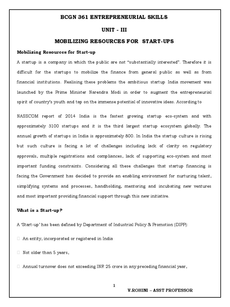 Entrepreneurial Skills - UNIT 3 FINAL | Download Free PDF | Startup ...