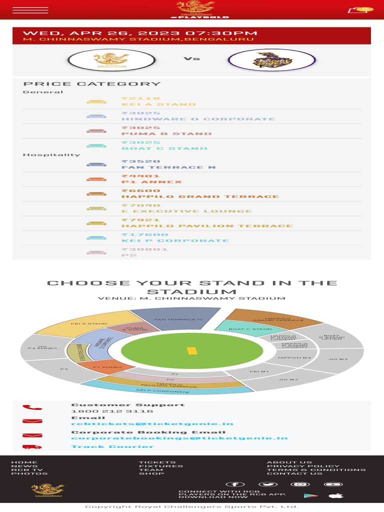 Tickets Seat Selection RCB BUY TICKETS Royal | PDF