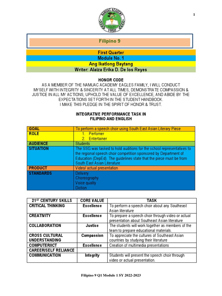 Q1 Filipino 9 Module 1 | PDF